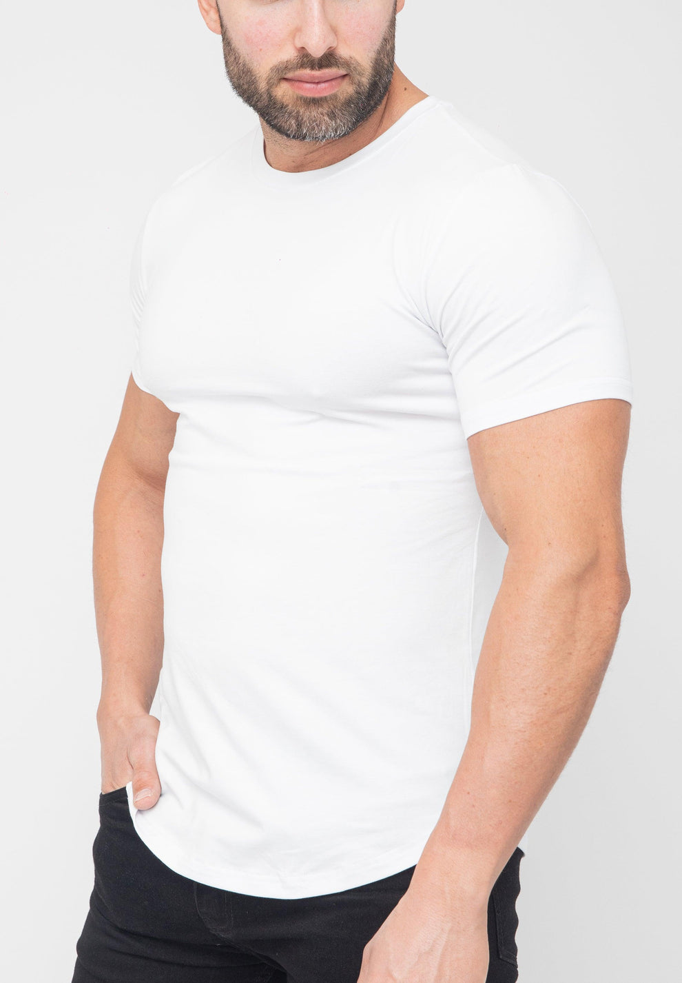 Basic Muscle Fit T-Shirt White - Curved Hem – Don Milyon