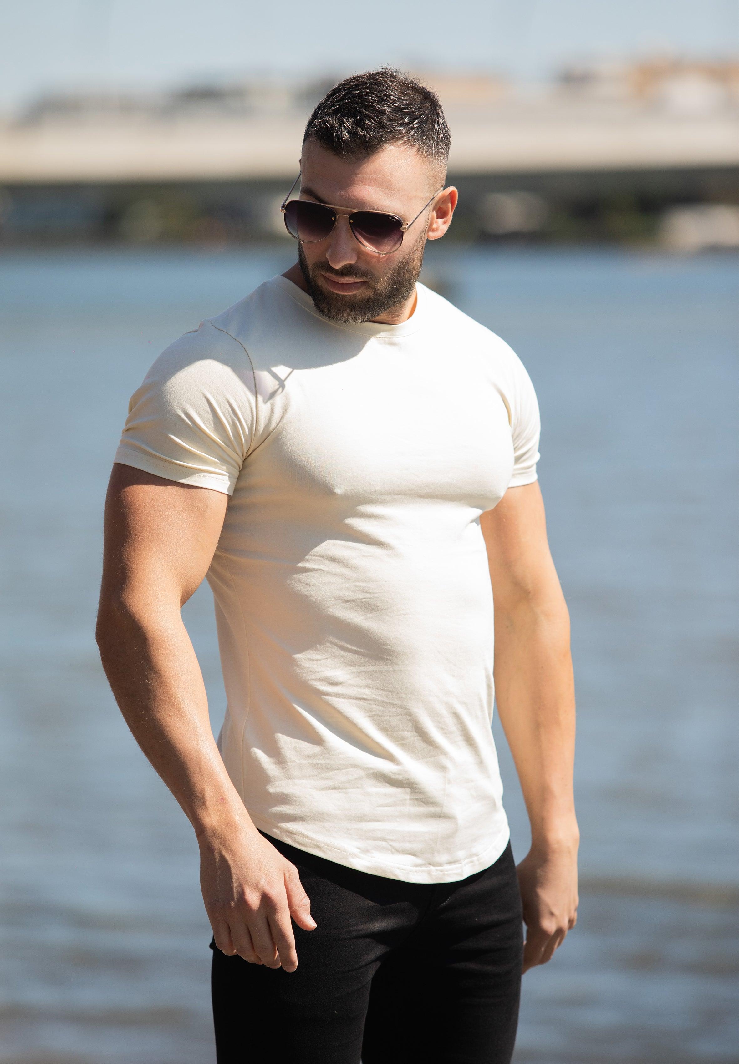 Basic Muscle Fit T-Shirt Cream - Curved Hem – Don Milyon